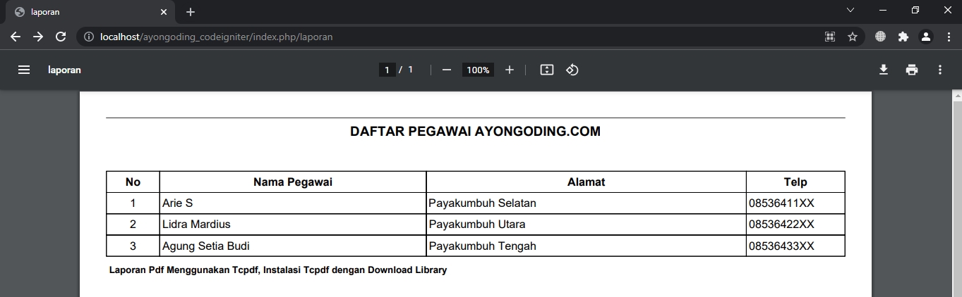 Membuat Laporan Pdf dengan Tcpdf di CodeIgniter - Ayo Ngoding