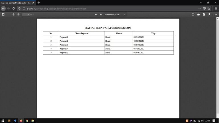 Membuat Laporan Pdf dengan Dompdf di CodeIgniter - Ayo Ngoding